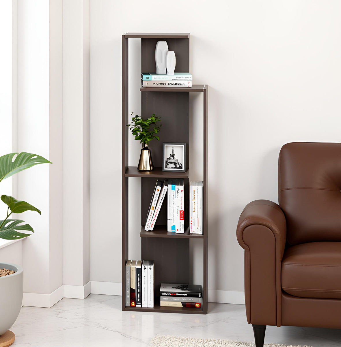 Furneaser Carren Wooden Bookshelf Bookcase Storage Rack, Modern Book S