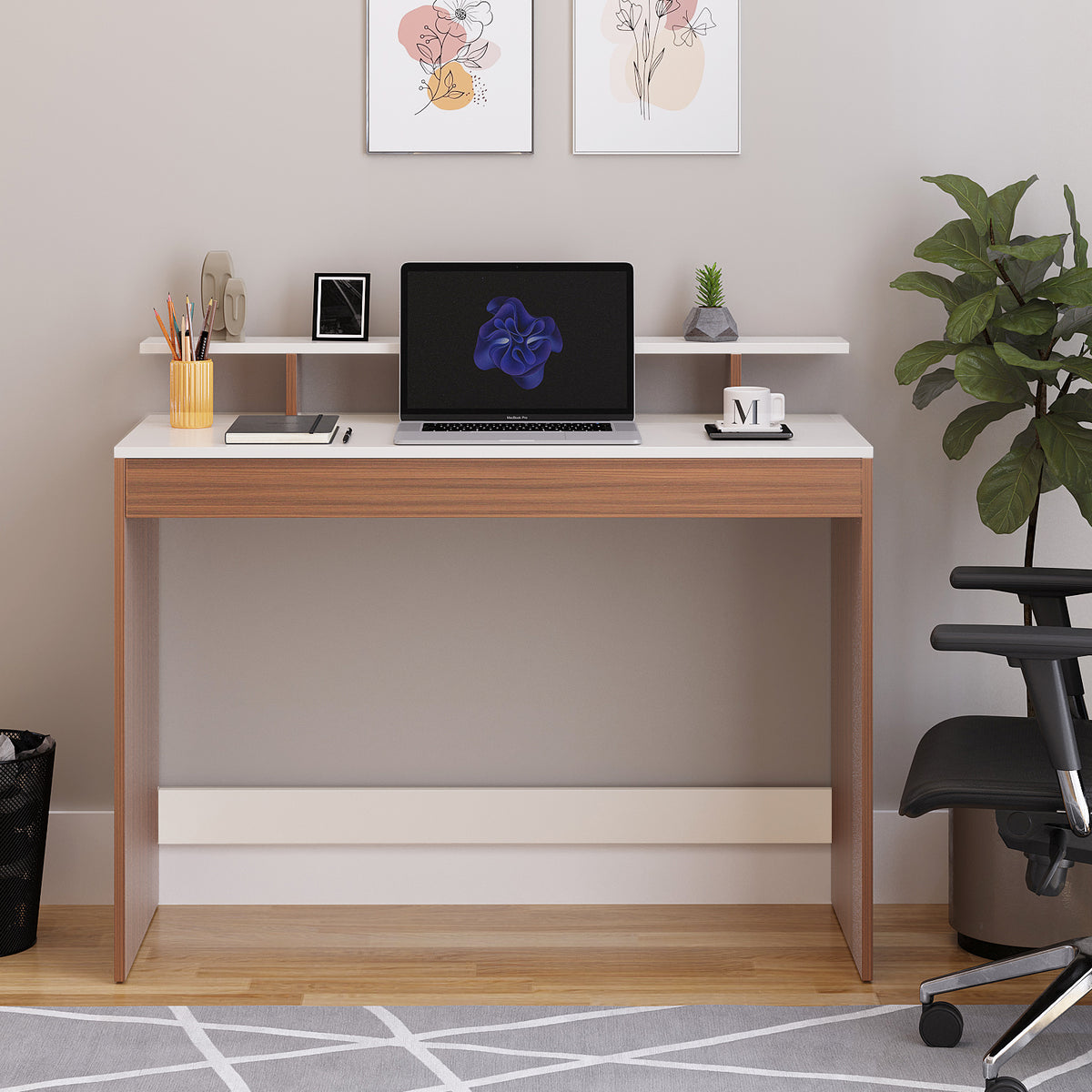 WOODWIDER Freya Wooden Study Table, Workstation, Computer, Laptop, WFH ...