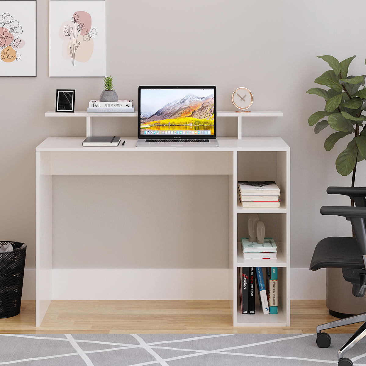 WOODWIDER Lucia Wooden Study Table, Workstation, Computer, Laptop, WFH ...