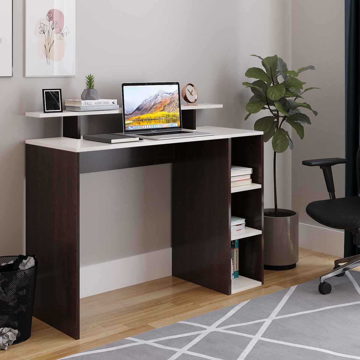 WOODWIDER Lucia Wooden Study Table, Workstation, Computer, Laptop, WFH ...